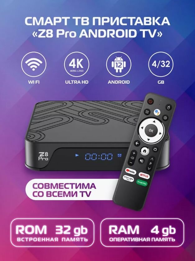 Смарт тв приставка андроид Z8 pro 4/32 гб. Прошитая. Бесплатные фильмы и ТВ каналы