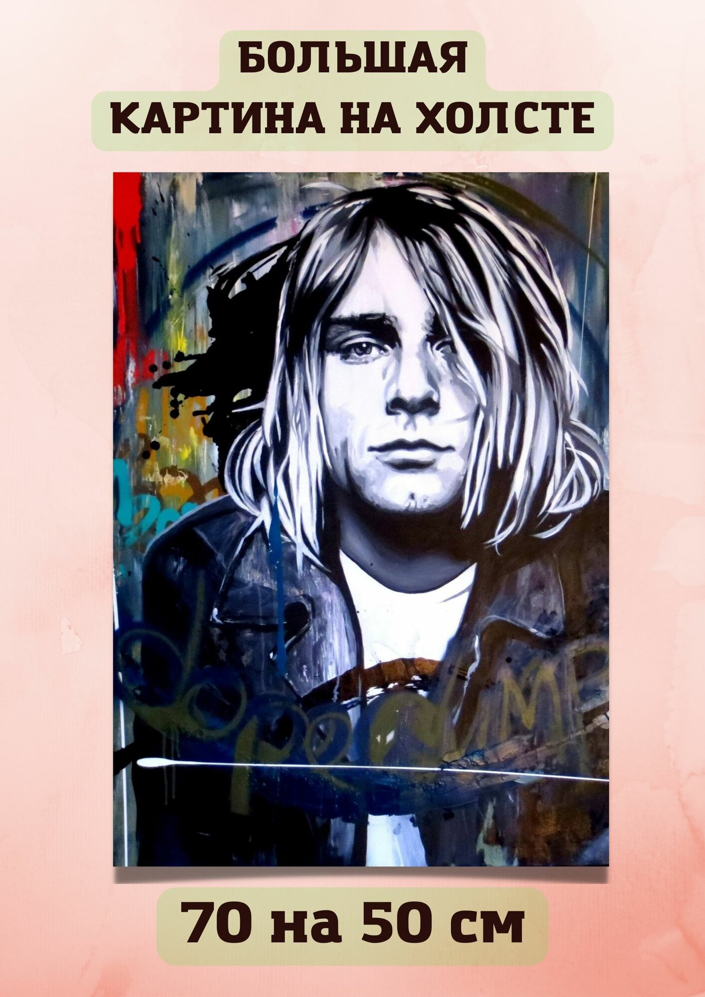 Картина с солистом группы Нирвана Куртом Кобейном - Nirvana исполнитель для интерьера на холсте