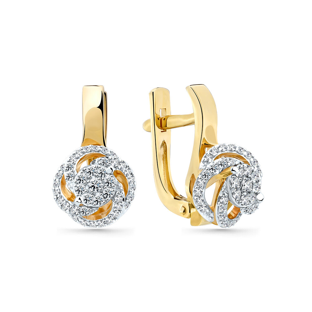 Серьги, желтое, комбинированное золото, 585 проба, бриллиант