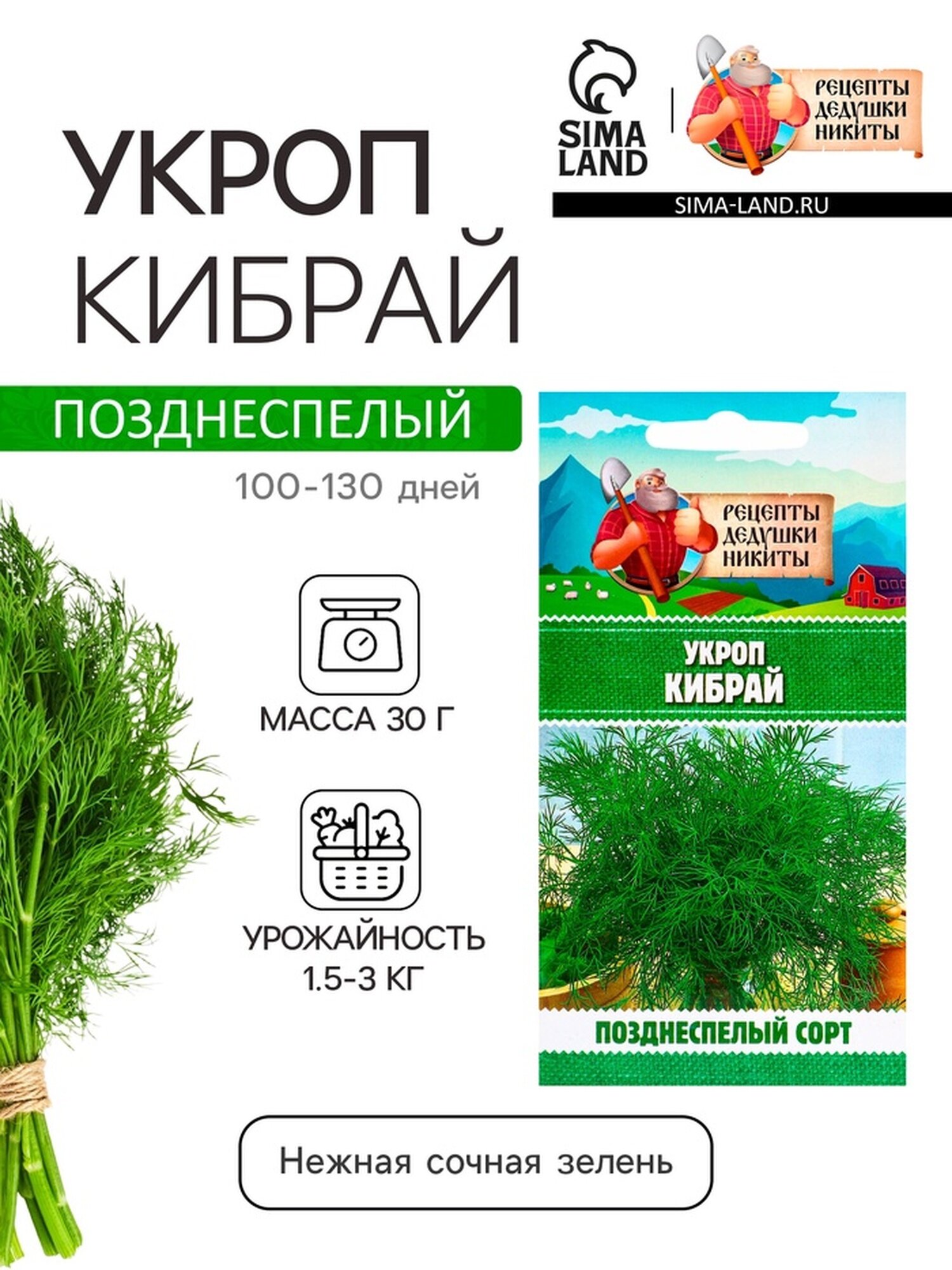 Семена укропа Рецепты дедушки Никиты "Кибрай", раннеспелые, 1 г