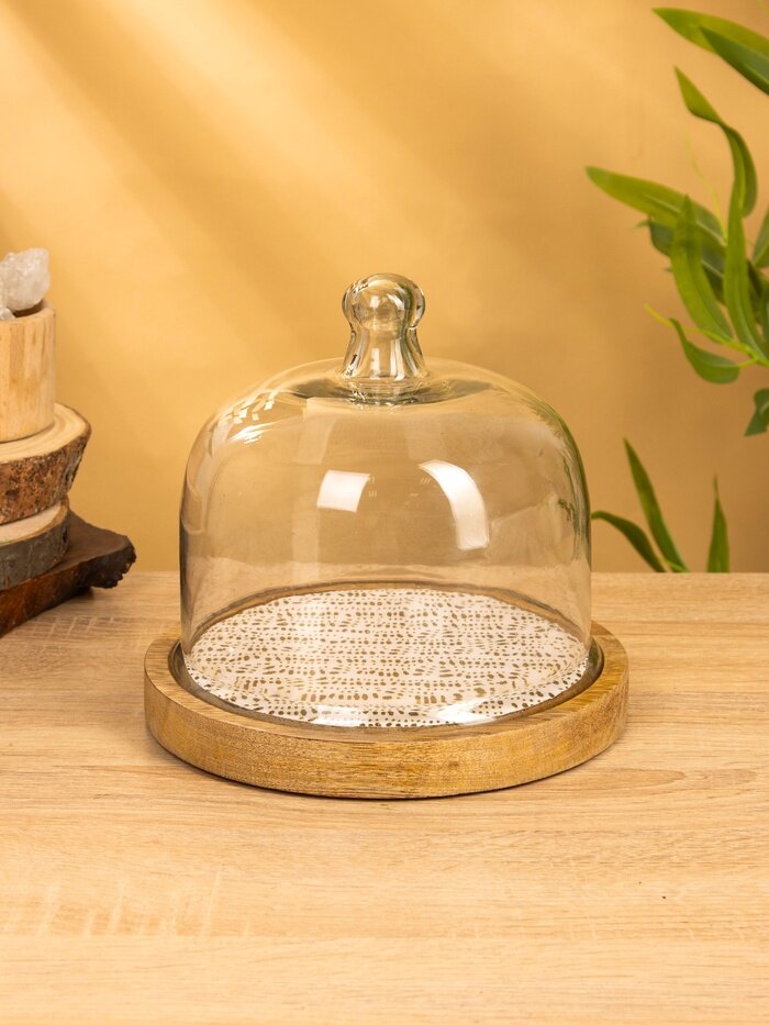 Блюдо сервировочное с крышкой, 20×20×19.5 см, дерево, стекло