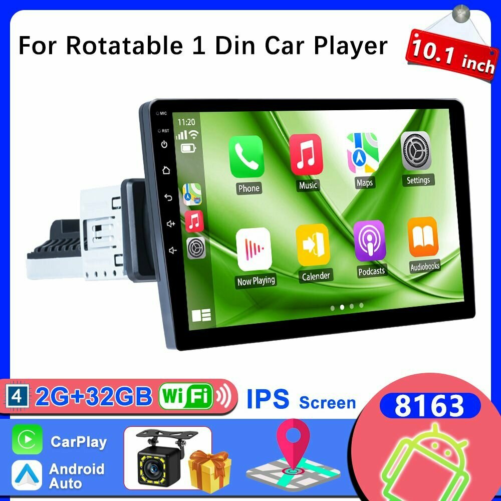 Автомагнитола Android 1 дин 360 Поворот дюймов Экран 2/64Gb 6280A 4ядер Gps навигатор CarPlay, Wi-Fi, Bt, RDS
