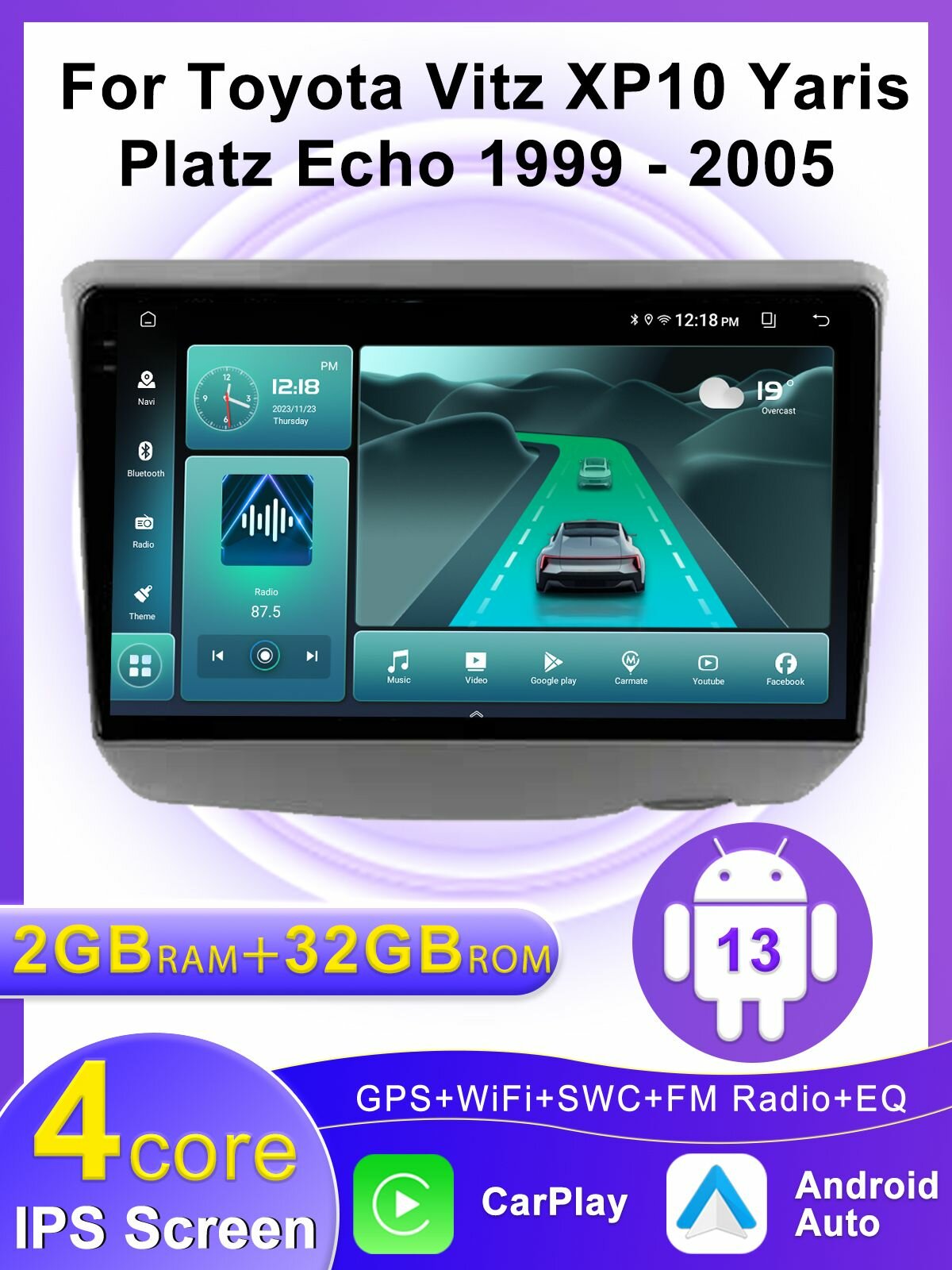 Магнитола для Toyota Vitz XP10 Yaris Platz Echo 1999 - 2005