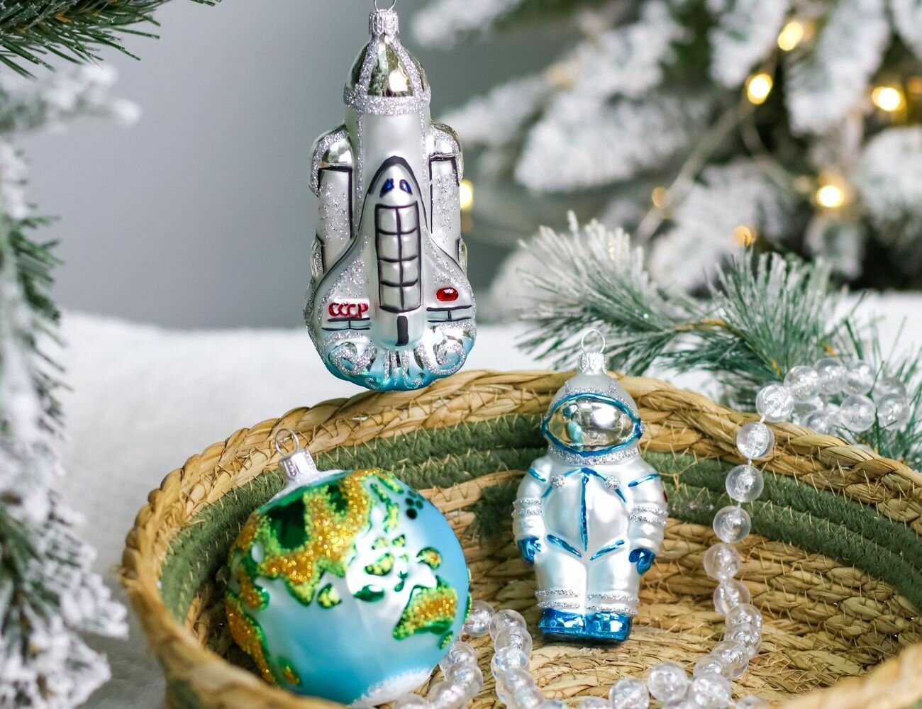 Набор стеклянных игрушек космический, синий, 7-12 см, 3 шт, Елочка С1953-син