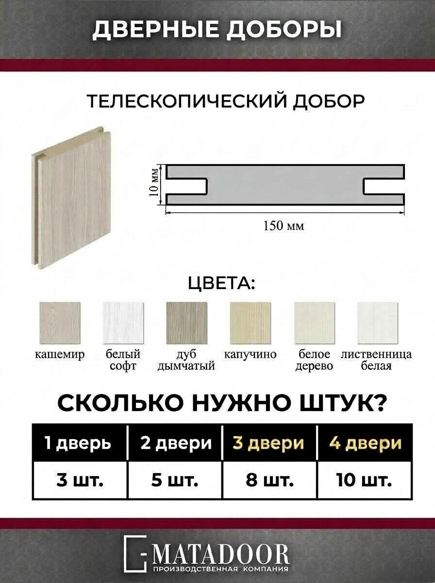 Добор дверной телескопический, цвет дуб дымчатый, толщина 10мм, одна штука (стойка, 150 мм)