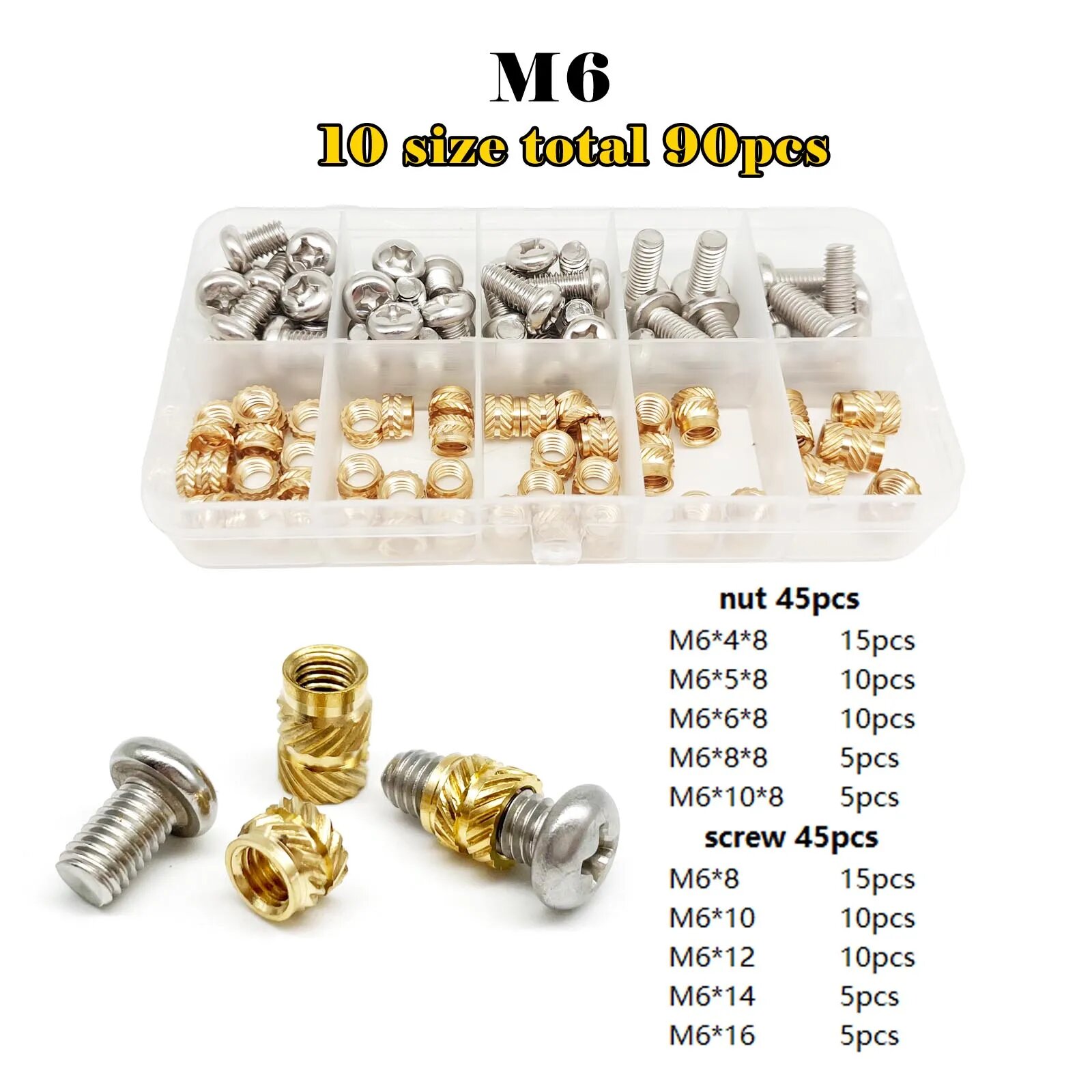 Набор медных гаек Michastu M1.4-M6 для 3D печати M6 90pcs