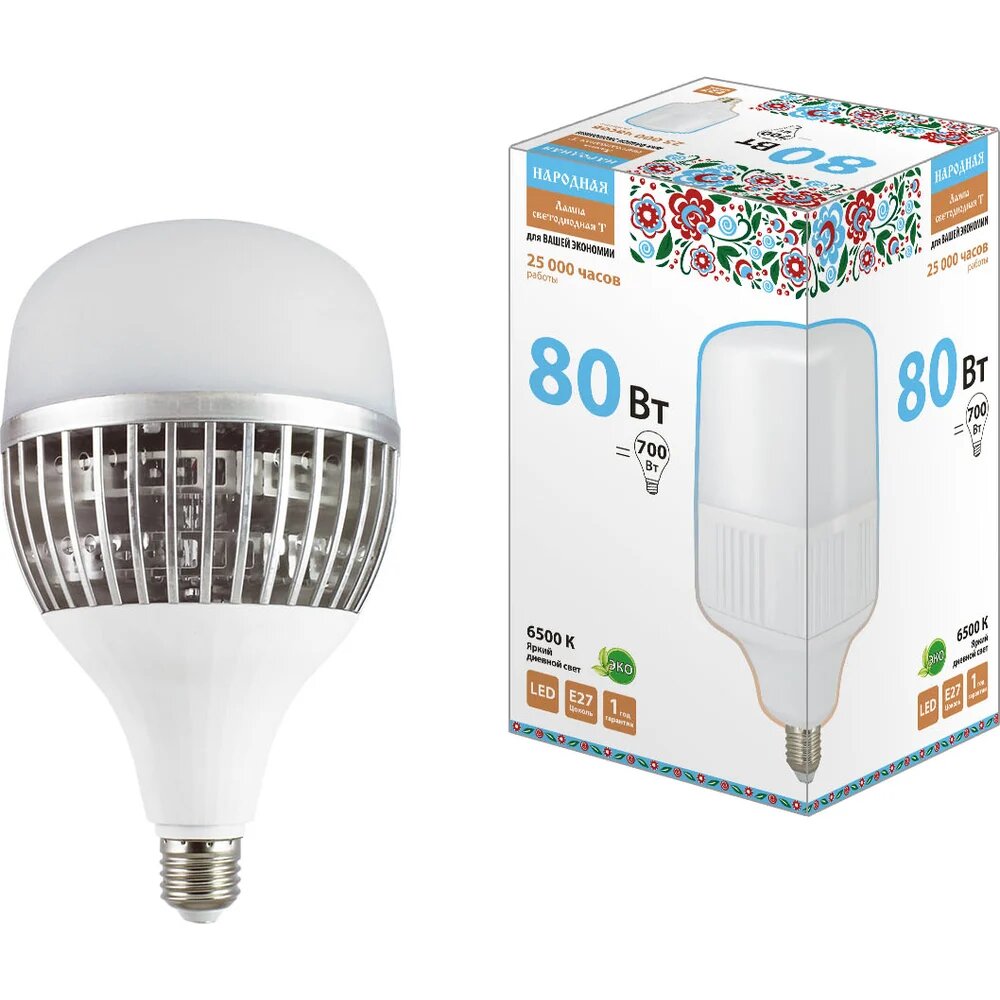 Светодиодная лампа TDM T-80 Вт-230 В-6500 К–E27 130x223 мм народная SQ0340-1651