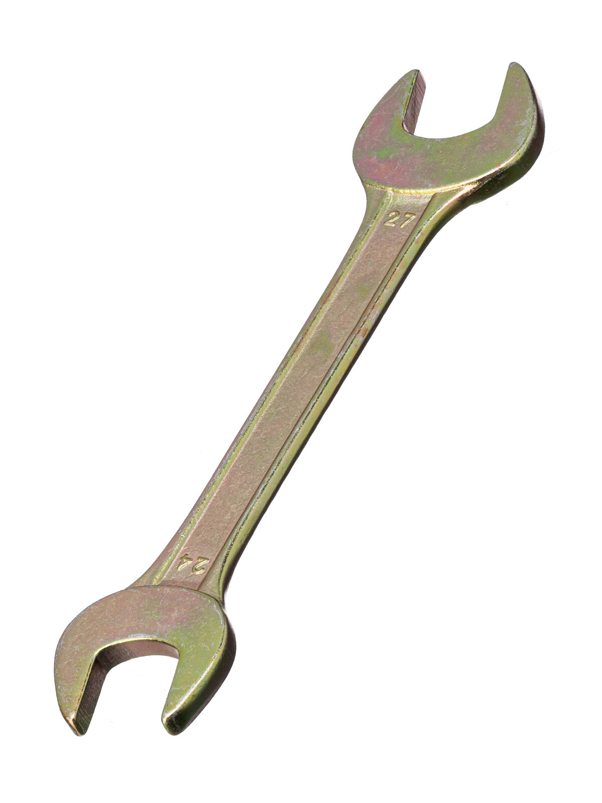 Ключ рожковый Сибртех, 24 х 27 мм, сталь 45 с желтым цинковым покрытием, гаечный ключ, 14314