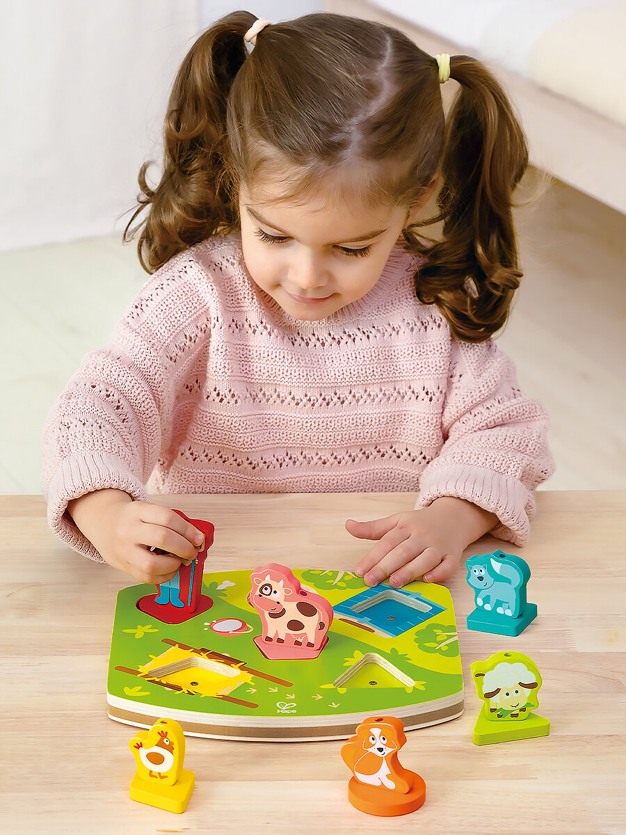 Рамка-вкладыш деревянная 2 в 1 для малышей Hape Ферма E1614_HP