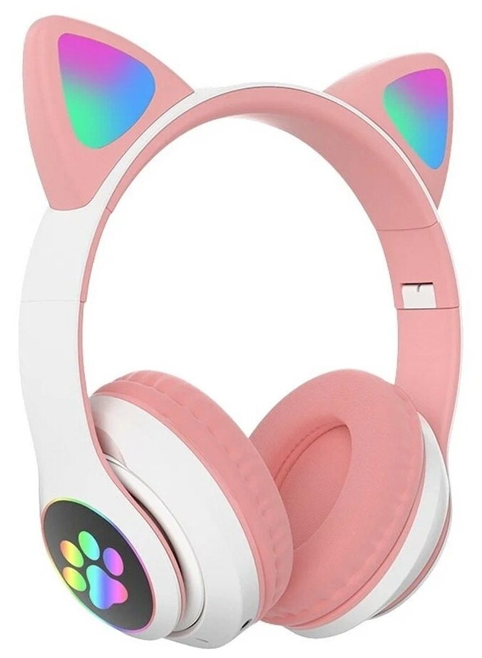 Беспроводные Bluetooth наушники с кошачьими светящимися ушками для детей и взрослых Cat Ear VZV-28M розовый