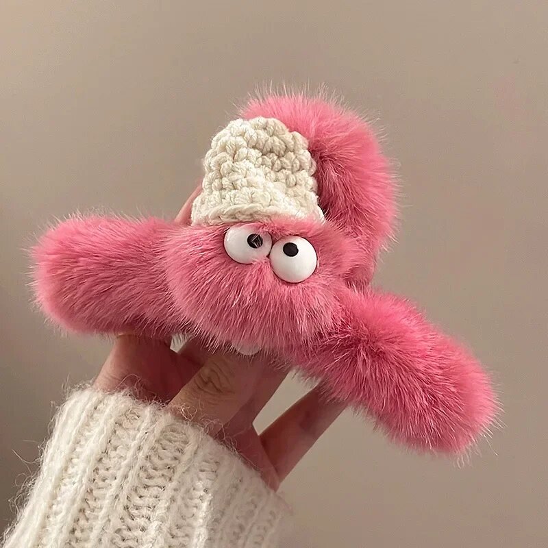 MOONBIFFY Пушистые заколки-крабы из искусственного меха