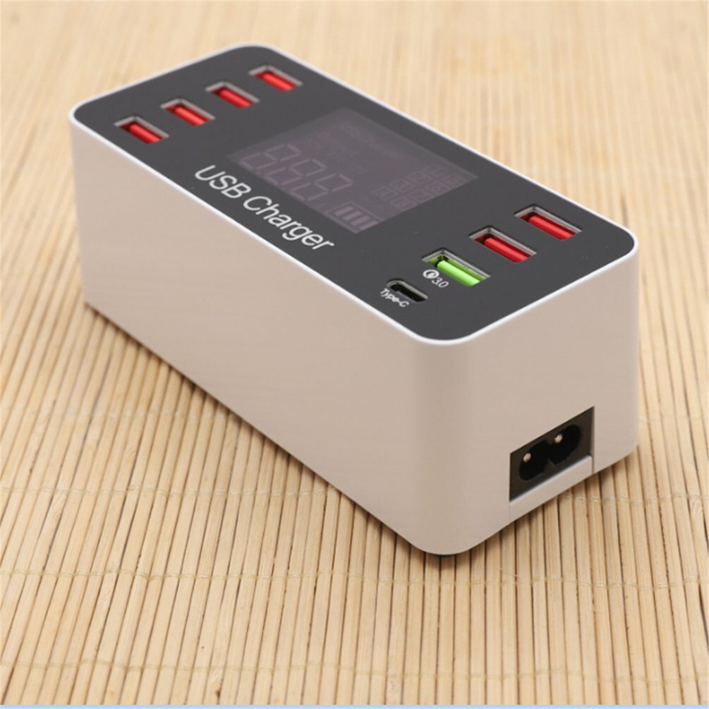 Зарядное устройство USB на 8 портов, зарядная станция, концентратор, зарядное устройство QC3.0 + светодиодный дисплей Type-c 40 Вт