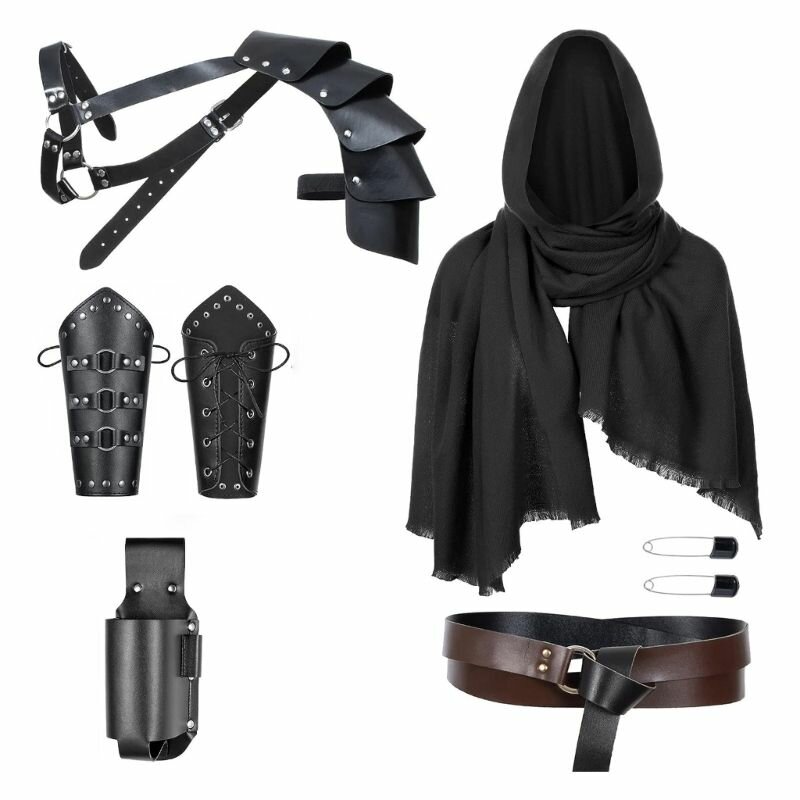 (1 комплект) Мужские доспехи средневекового викинга-черные доспехи на одно плечо