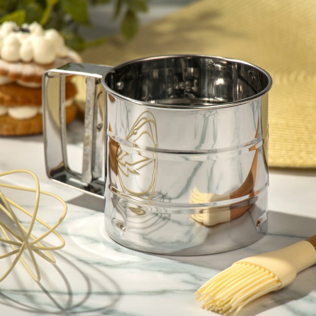 Сито КНР для муки металлическое, 10 см, 10х9 см, 750 мл, с металлической ручкой