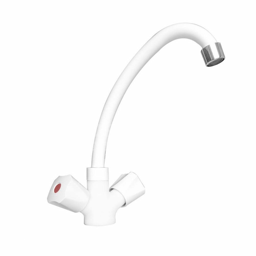 Смеситель для кухни PMC с кран-буксой, пластиковый корпус, белый, PL4-271F