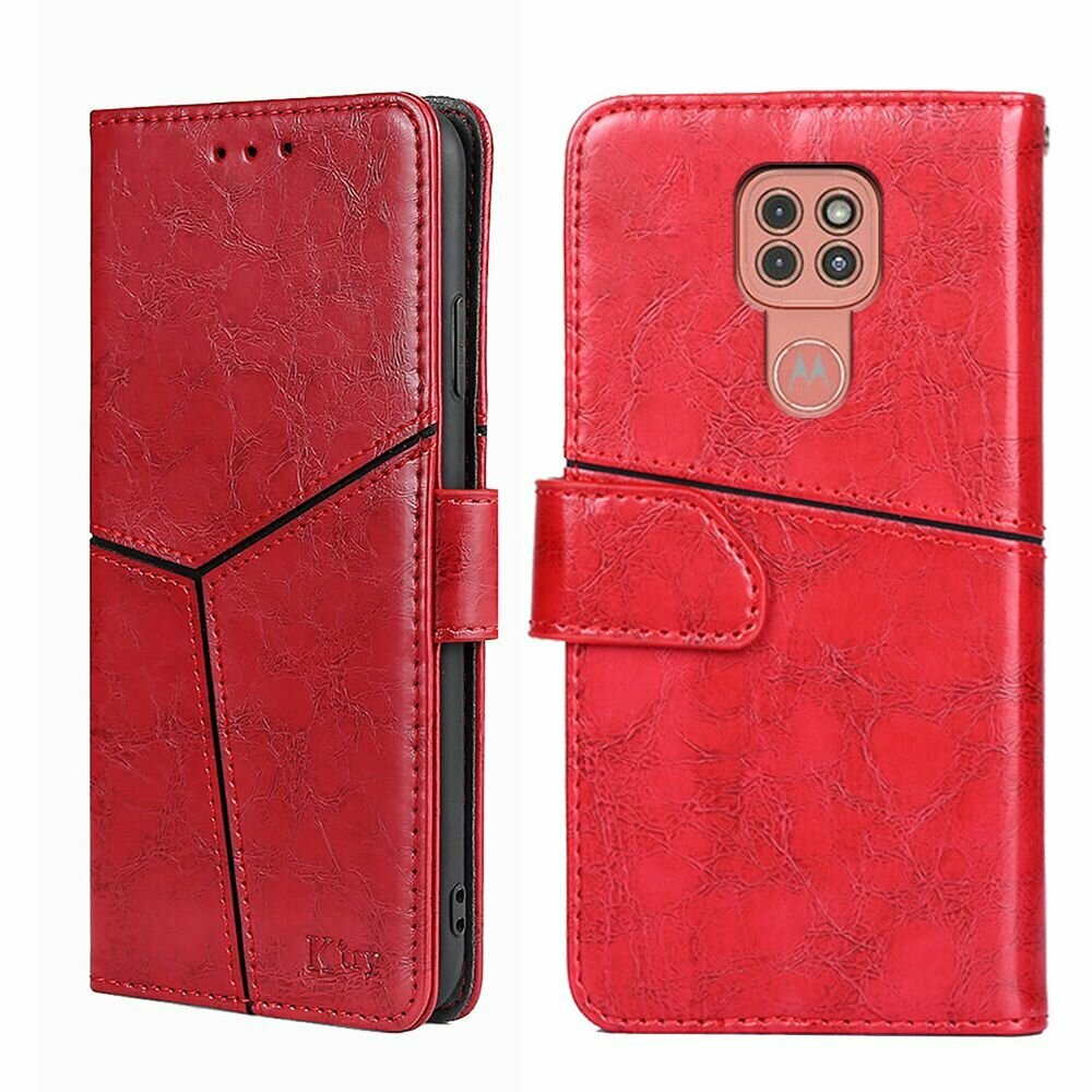 Чехол-книжка MyPads для Motorola Moto G9 / G9 Play / E7 Plus / Моторола Мото G9, объединяет геометрию (красный)