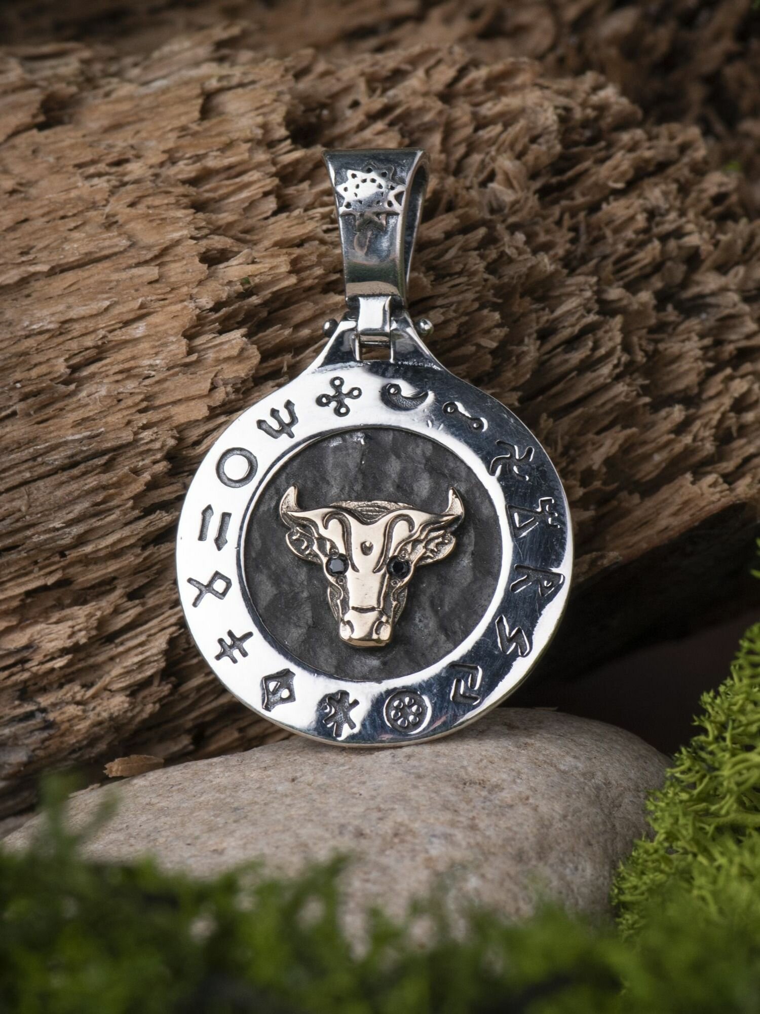 Подвеска Сила Предков, серебро, 925 проба, чернение, бронзит, сапфир