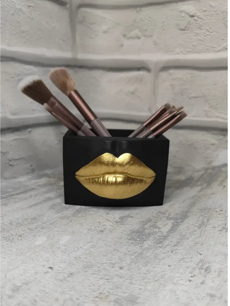 Кашпо-органайзер Губы Джоли черный с золотом