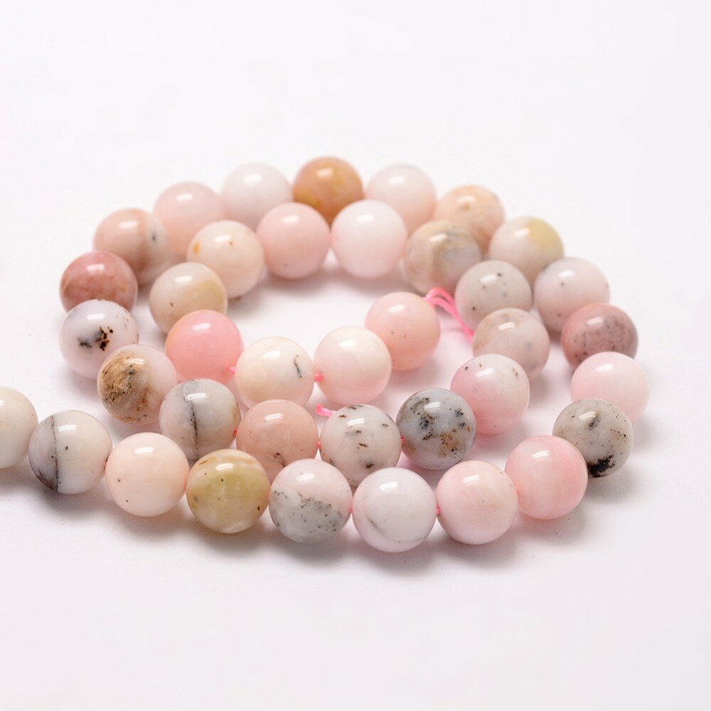 Бусины каменные, опал, розовый, 12мм, 11 шт, низка