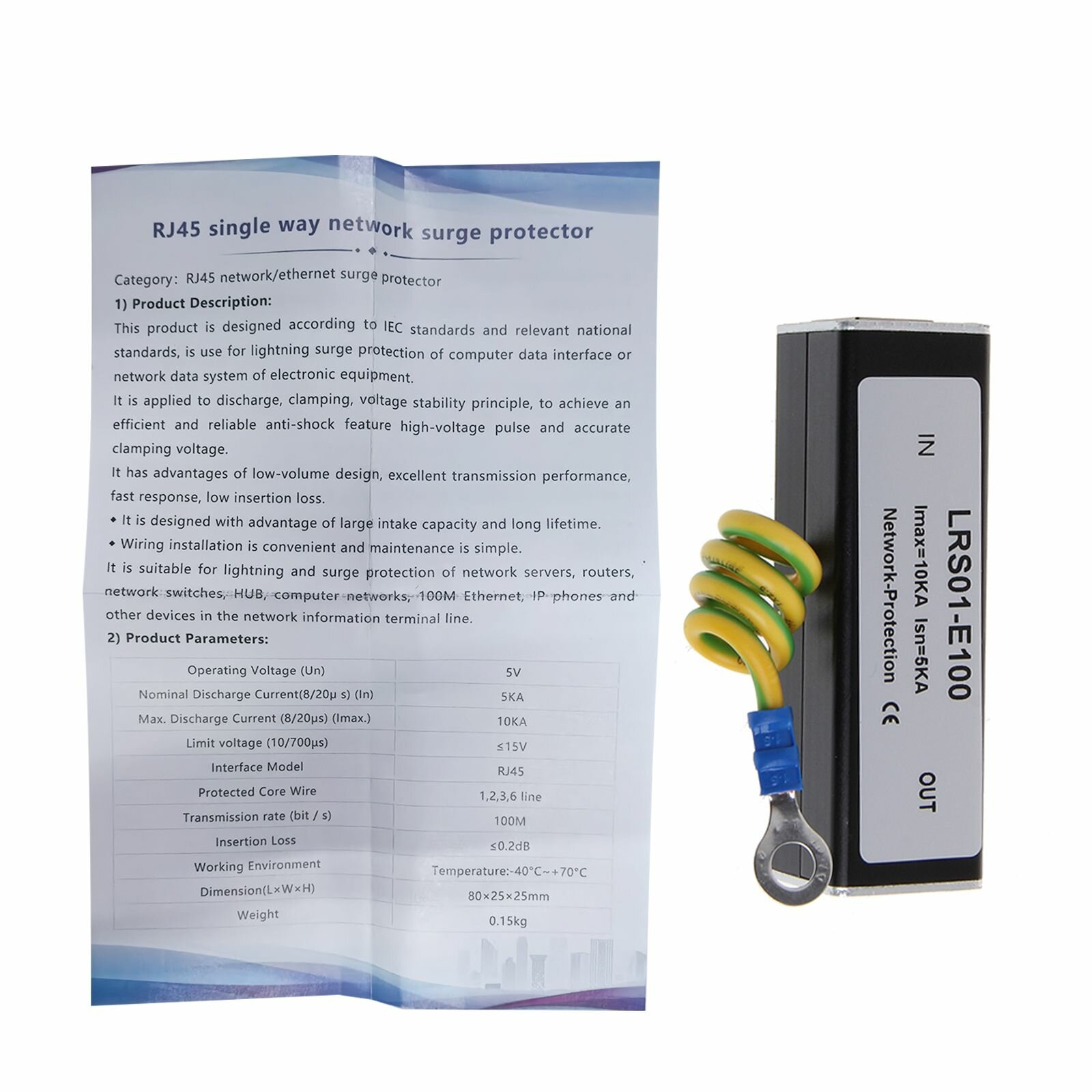 RJ45 Surge Protector для ареста за 10/100 м Ethernet