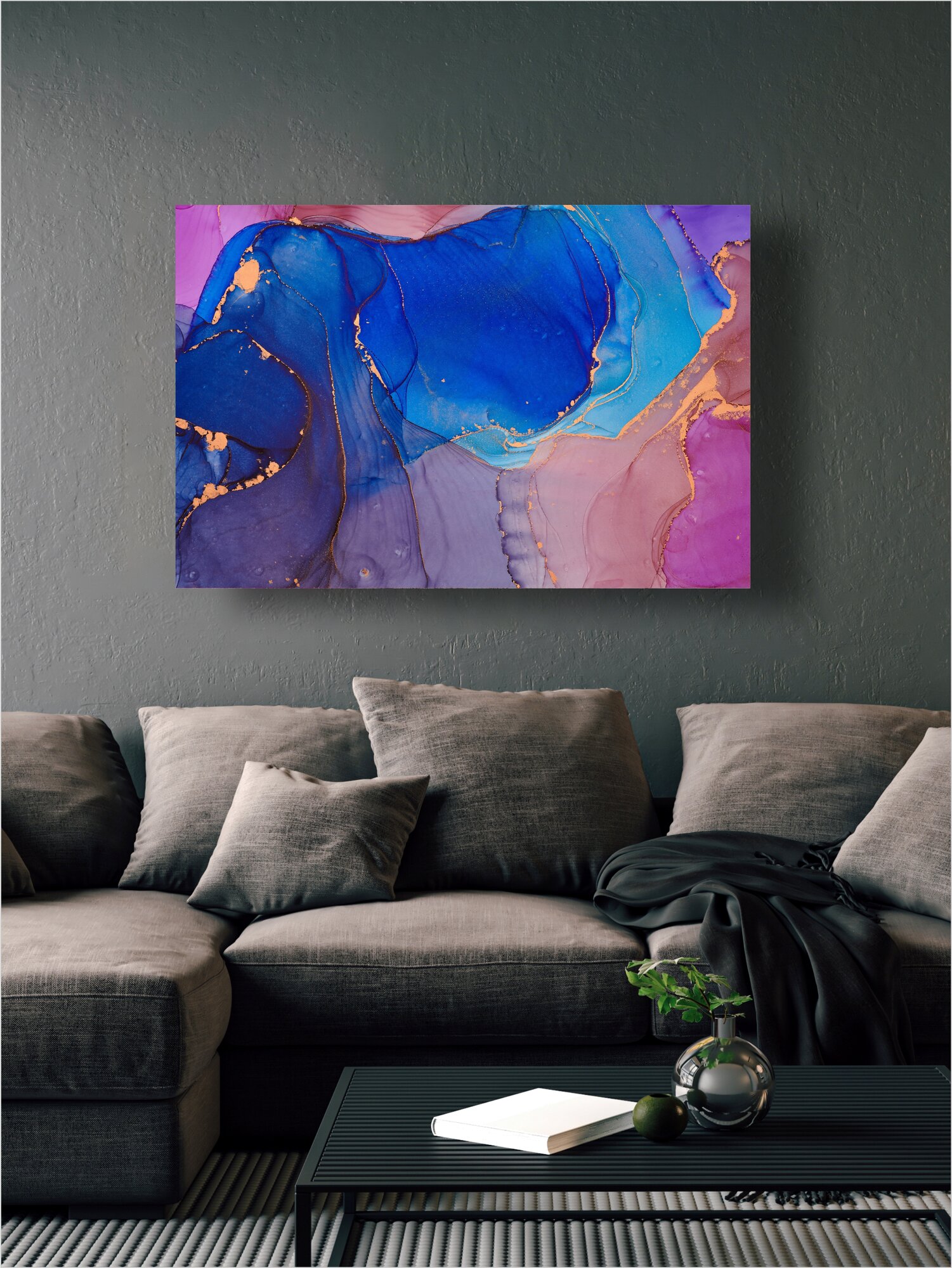 Картина горизонтальная, Синяя прозрачная абстракция , 50х70 см Art IrbisPrint натуральный холст на подрамнике 20 мм