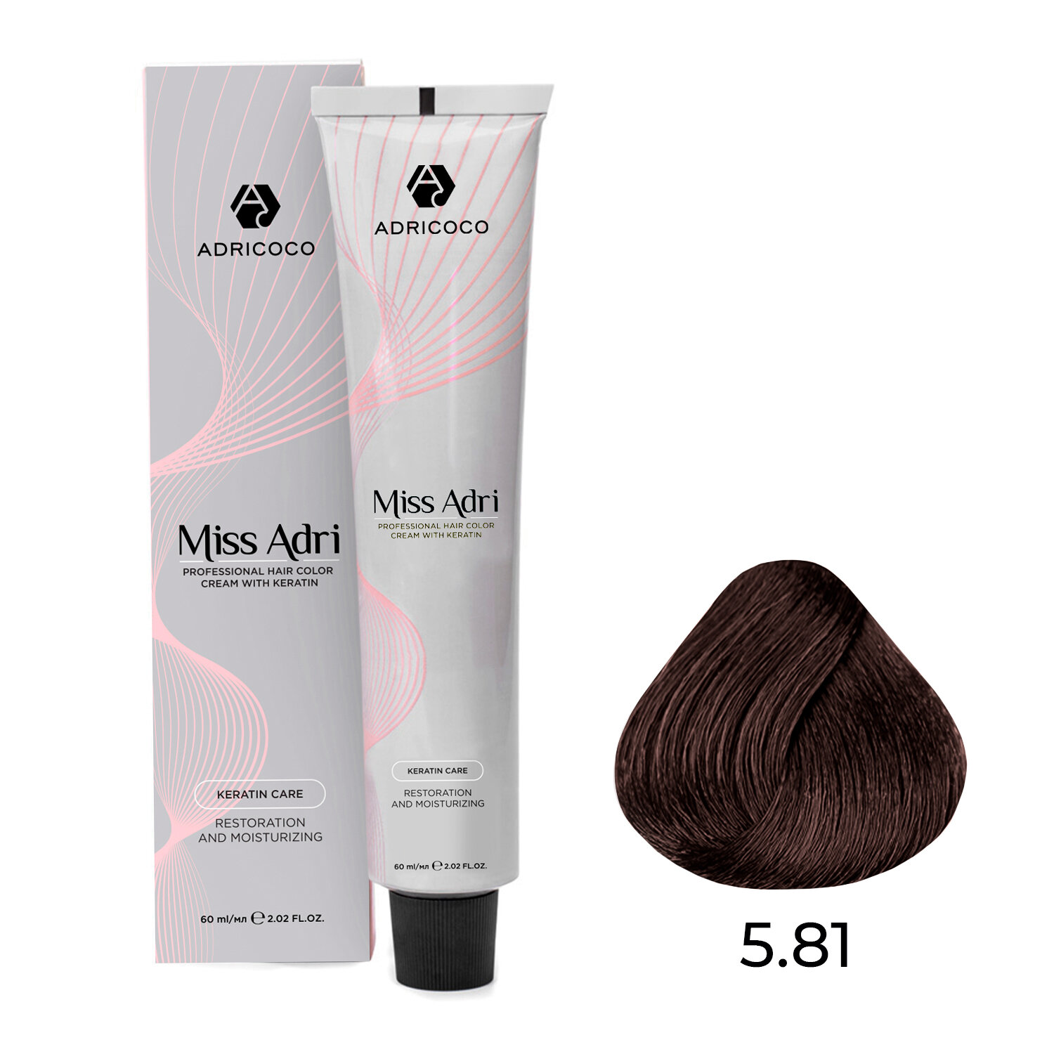 Крем-краска для волос Miss Adri с кератином, оттенок 5.81 Светлый коричневый шоколадный пепельный, ADRICOCO, 60 мл