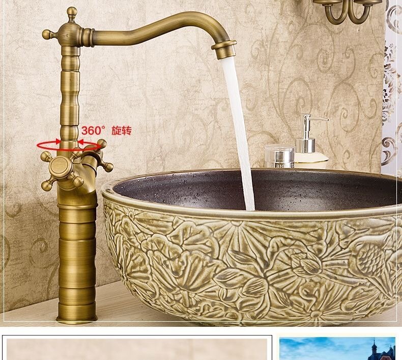 Ретро-смеситель, для мойки, для раковины, латунь, медь, гибкий излив, 220х320мм