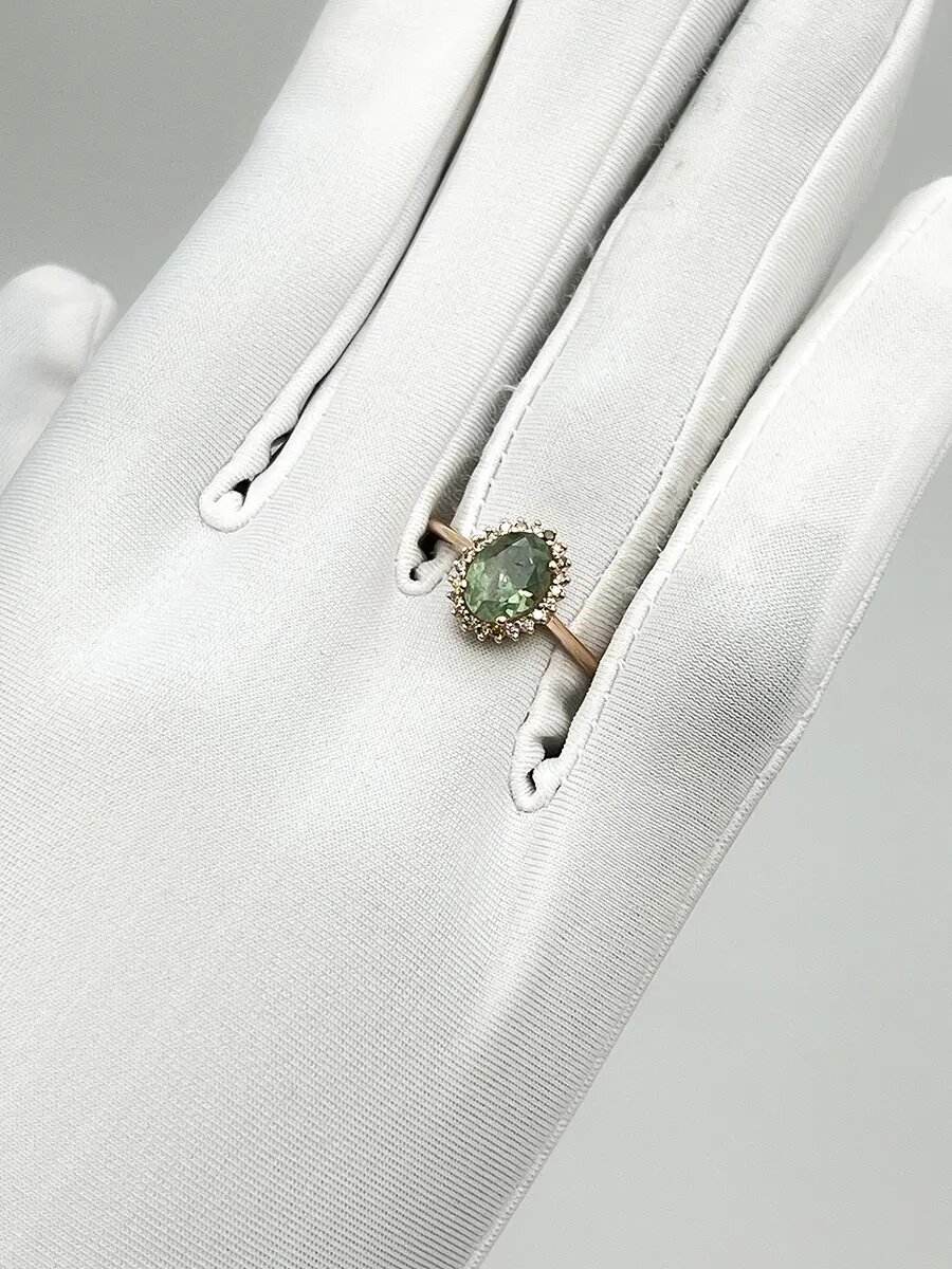 Кольцо, красное золото, 585 проба, александрит, бриллиант