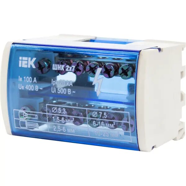 Шина нулевая на IEK Din-рейку в корпусе 2x7 групп