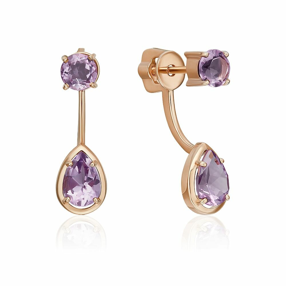 Серьги, красное золото, 585 проба, аметист