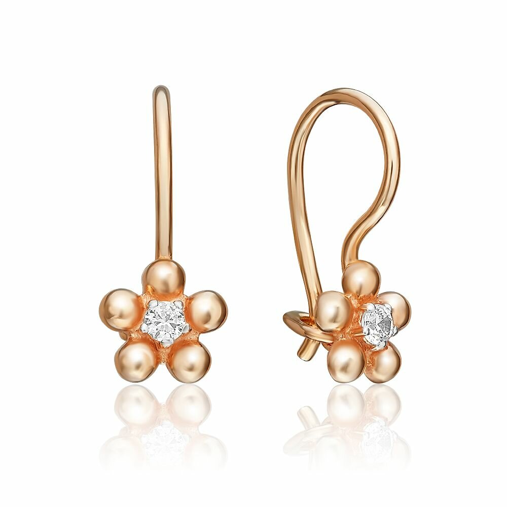 Серьги, красное золото, 585 проба, фианит