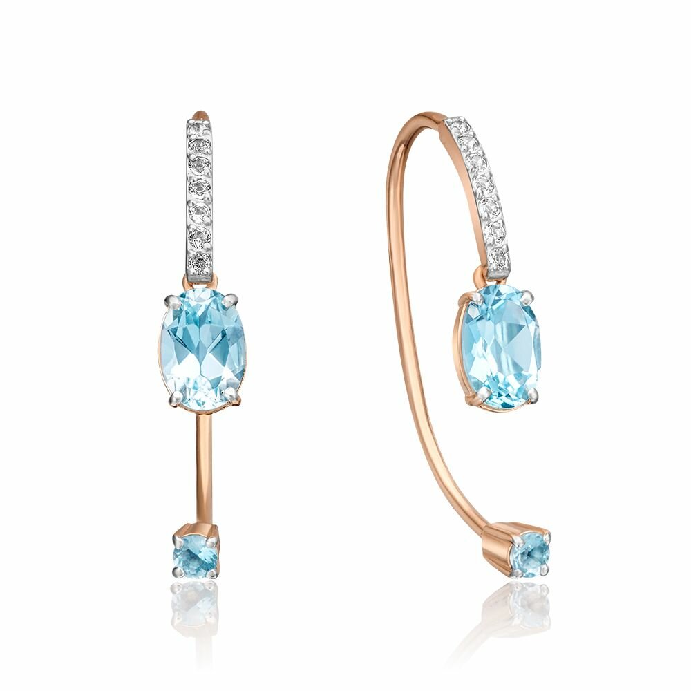 Серьги, красное золото, 585 проба, топаз