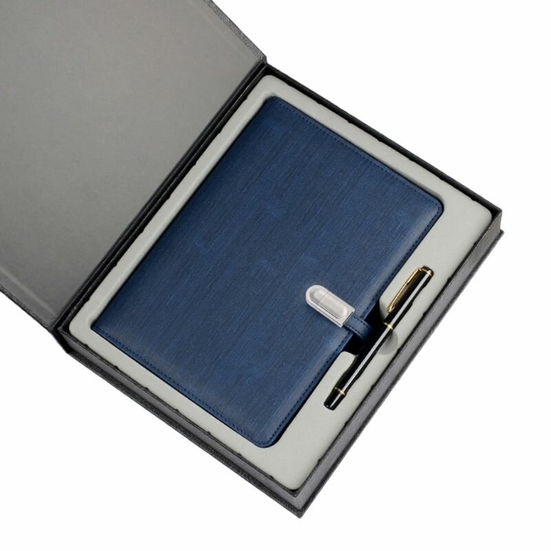 Тетрадь для записи иностранных слов, Блокнот с беспроводной зарядкой 16ГБ флешка+8000 мАч батарея+USB-синий, комплект