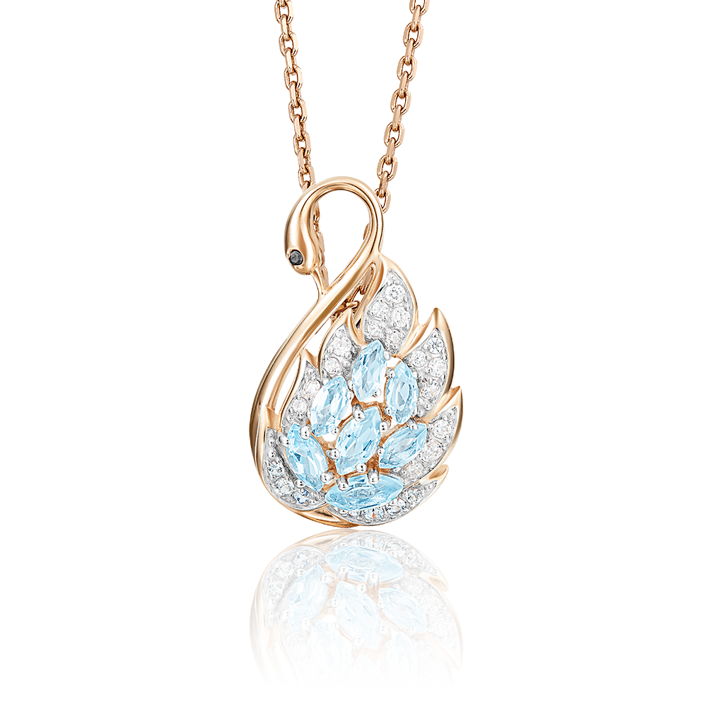 Подвеска, красное золото, 585 проба, топаз, фианит