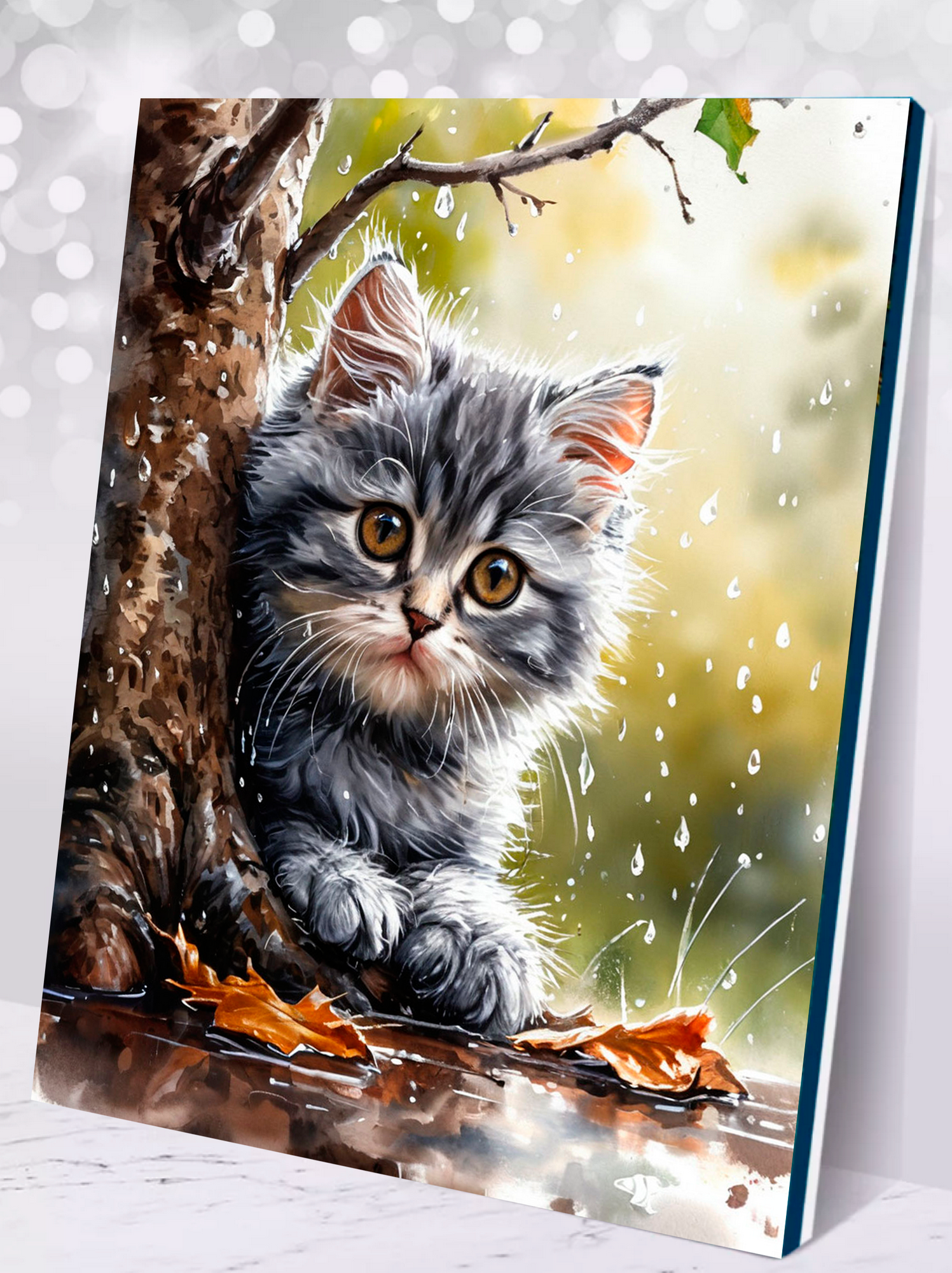 Картина по номерам Котенок под дождем 40х50 см, хлопковый холст на подрамнике, акрил, Hobby Home
