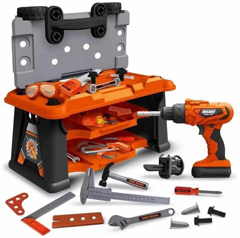 Набор инструментов детский КНР 2в1, на колесиках, HB3233-6, 65 предметов с шуруповертом на батарейках OZ