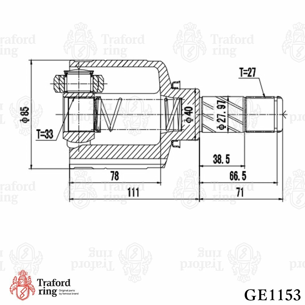 ШРУС внутренний передний левый, для Рено Дастер арт GE1153 Traford Ring