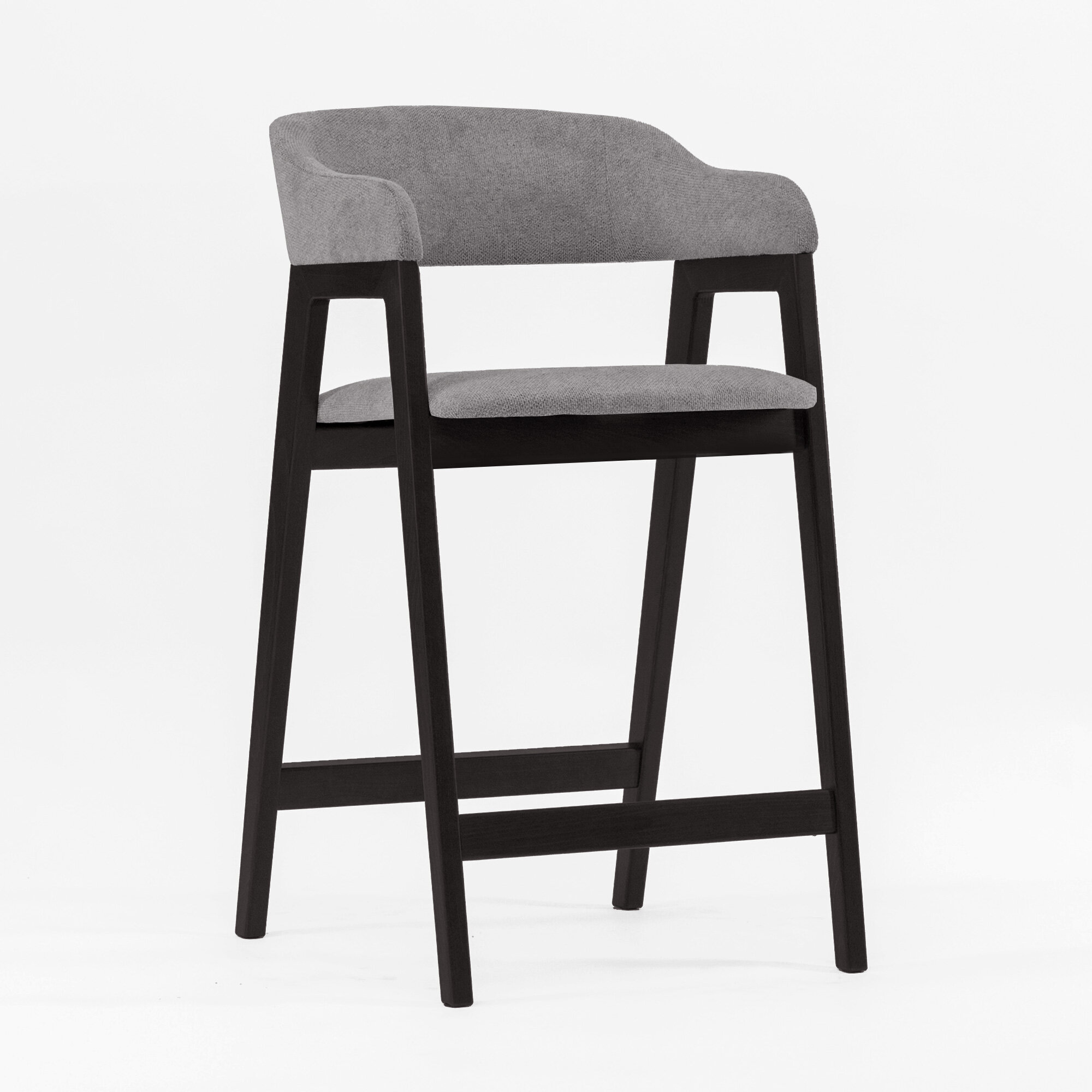 Стул полубарный Челси светло-серая ткань массив бука (черный) высота подлокотников 83,5 см для дома/для гостиной/для столовой/для кафе/кухонный стул/стул кухонный