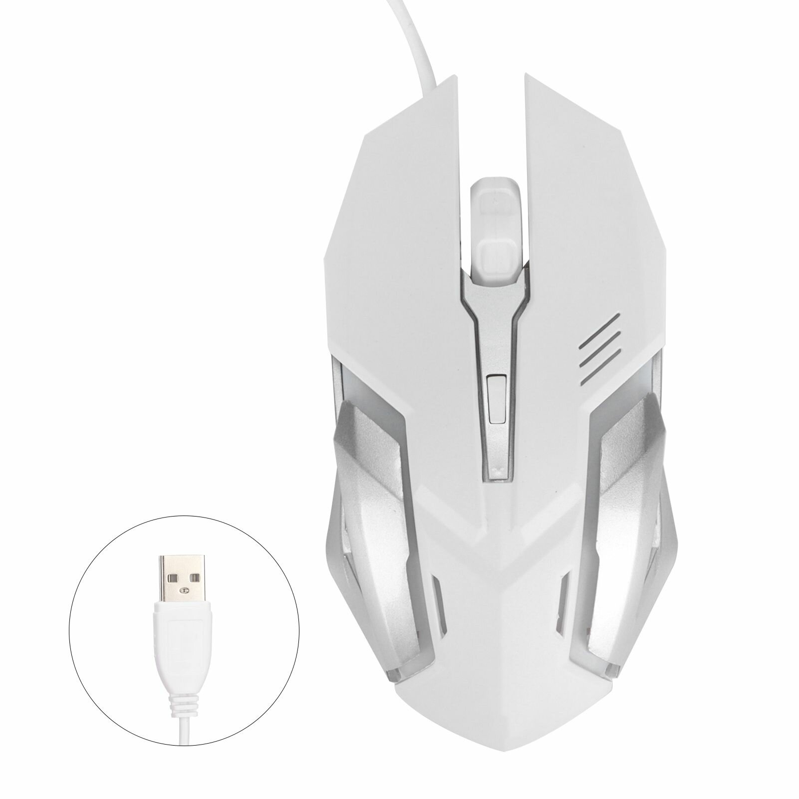 Проводная USB-мышь для игр, оптическая белая, светящиеся аксессуары для офисных компьютеров, прочный эргономичный дизайн для плавной навигации