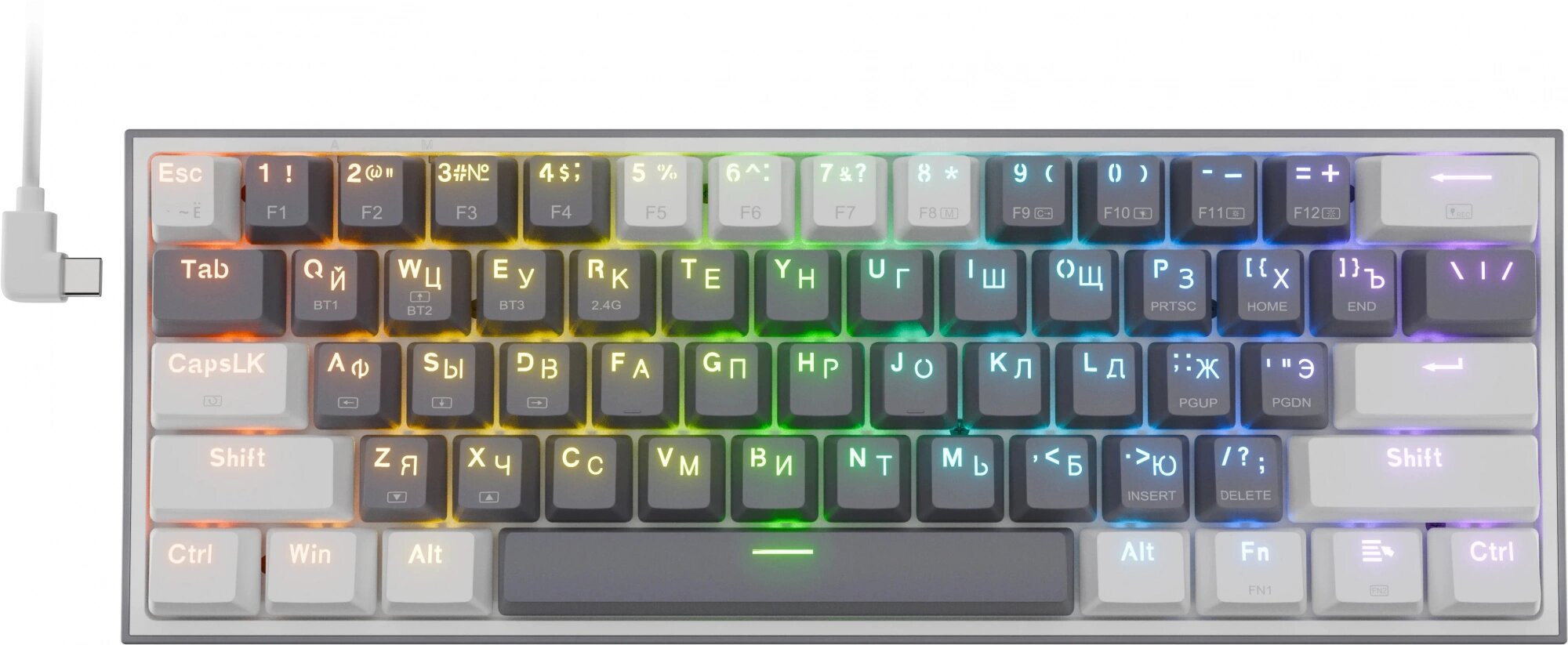 70670 / Клавиатура Redragon Fizz Pro, USB, Bluetooth/Радиоканал, белый серый [70670]