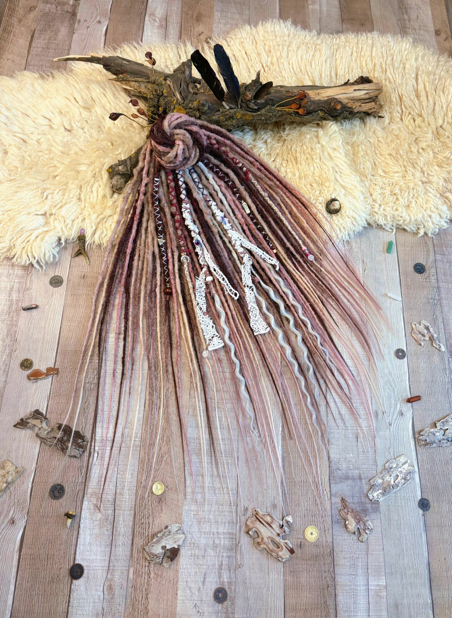 Де дреды из канекалона "Dusty Rose", ручная работа