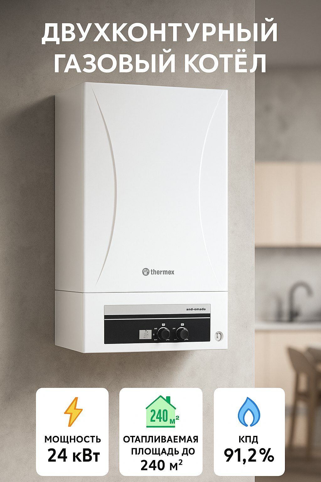 Котел газовый Thermex Andromeda HM 24 кВт двухконтурный настенный для отопления