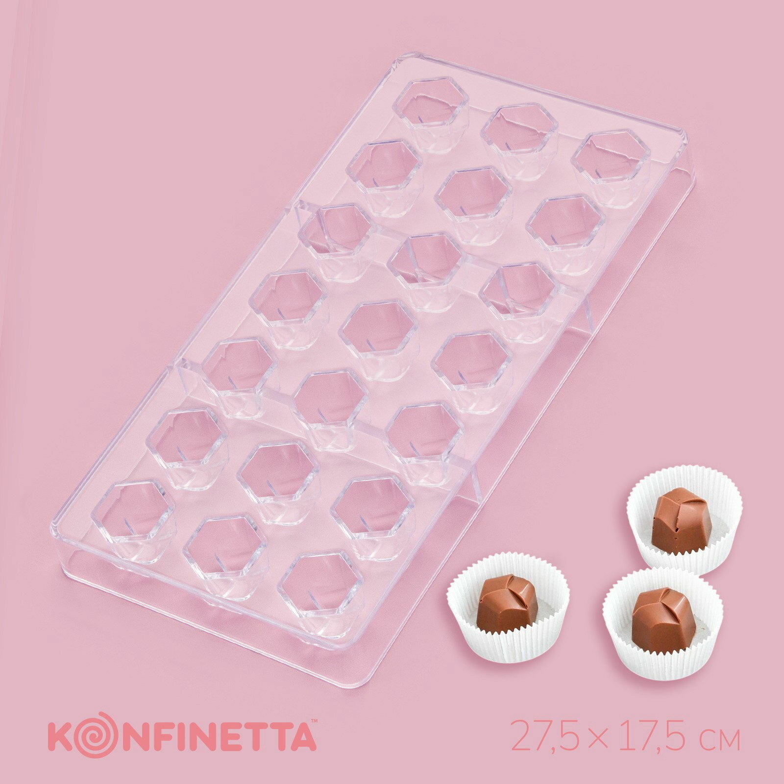 Форма для конфет и шоколада "Секрет", 27.5x17.5x2.5 см, 21 ячейка 2.5x2.2x2 см, пластик, прозрачная