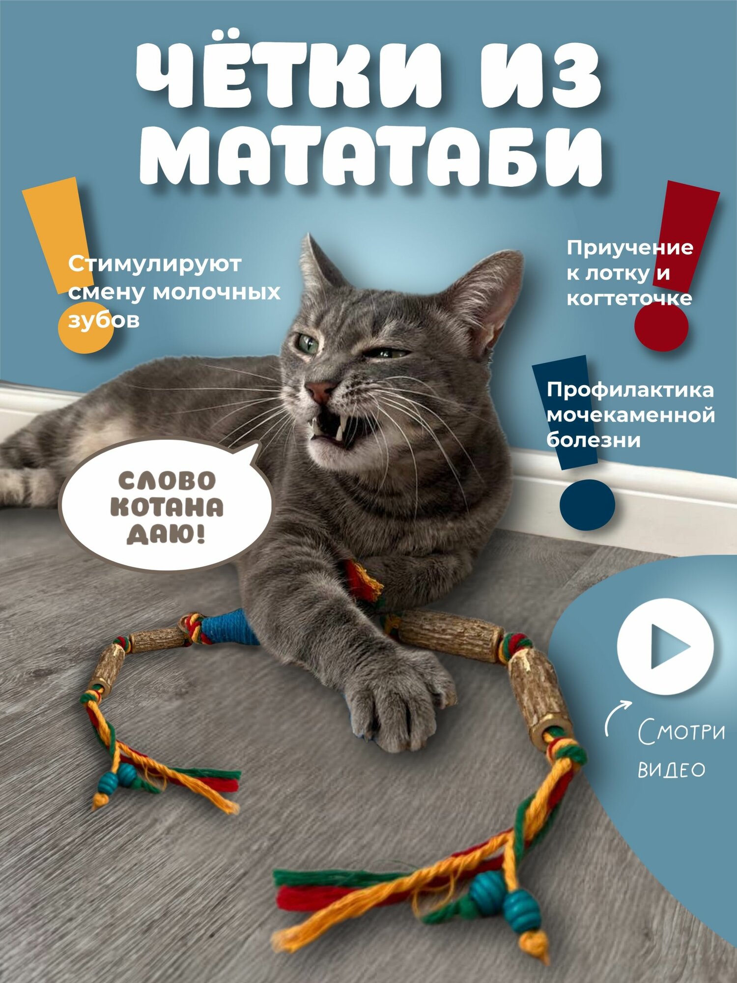 Игрушка для кошек "Палочки Мататаби", 2 в 1, дерево, для гигиены полости рта, эко-материал
