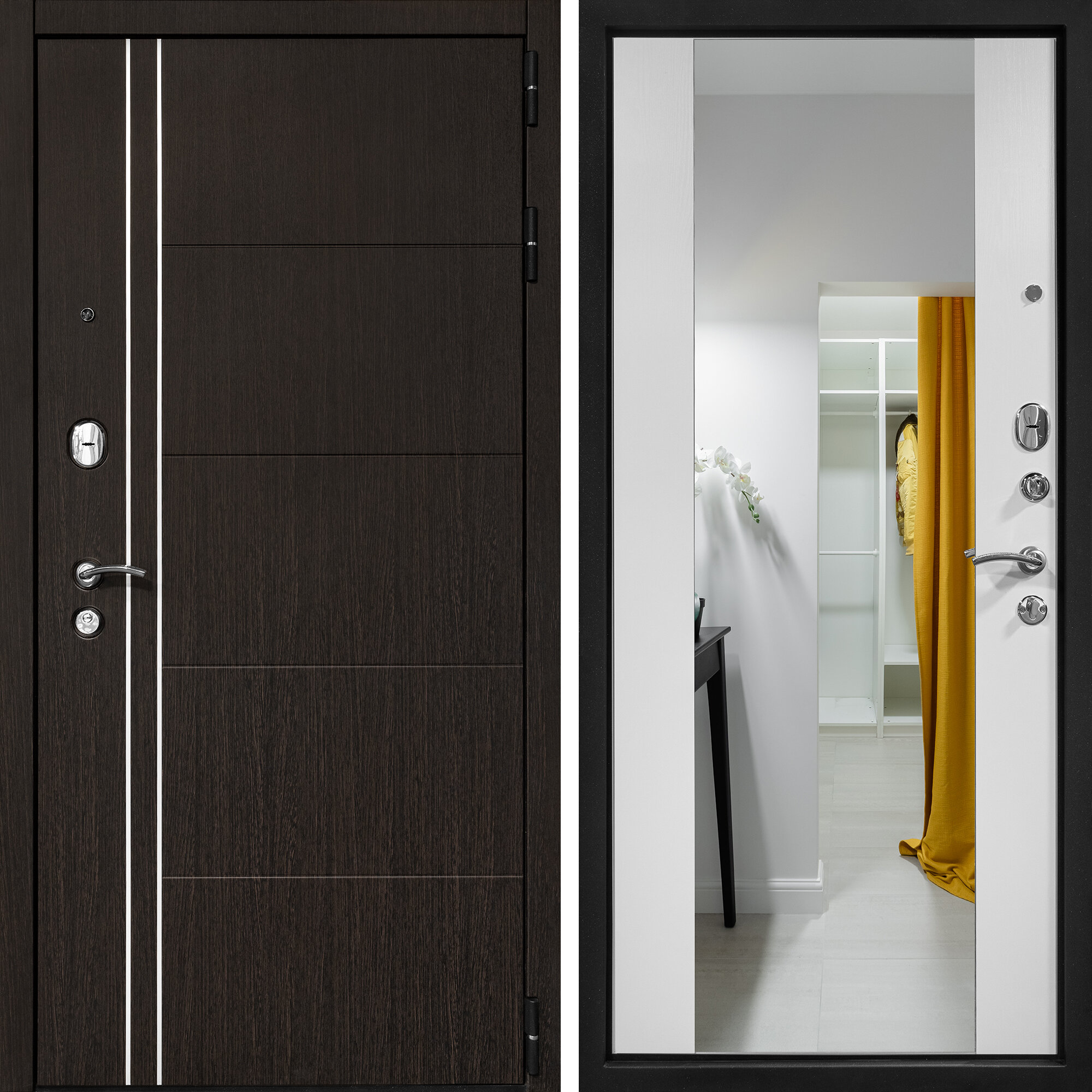 Входная металлическая дверь ТехноЛюкс Зеркало Белое дерево 960х2050 Правая