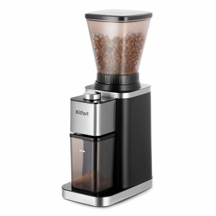 Кофемолка Kitfort KT-7433, жерновая, регулировка помола, 150Вт, черная
