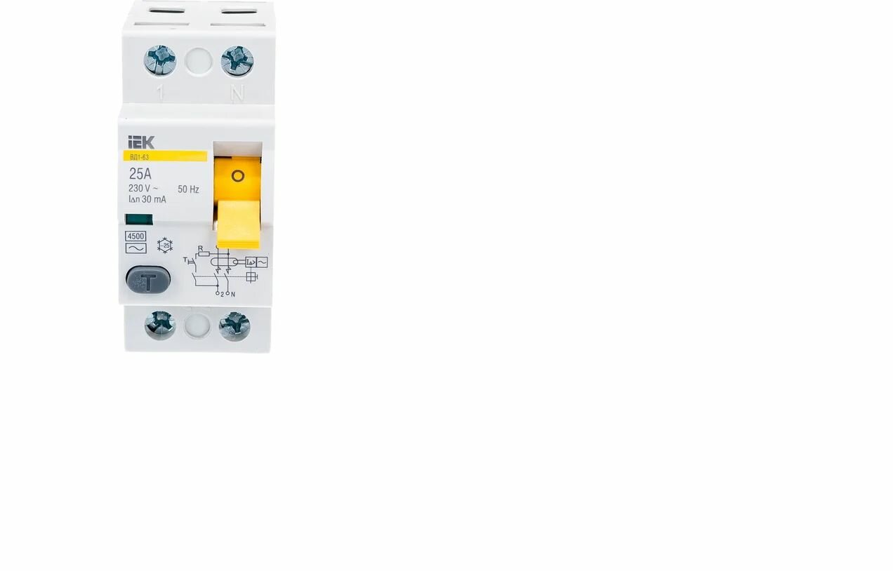 Выключатель дифференциальный тока двухполюсный (IEK) /ВД1-63 25А 30мА арт. MDV10-2-025-030/