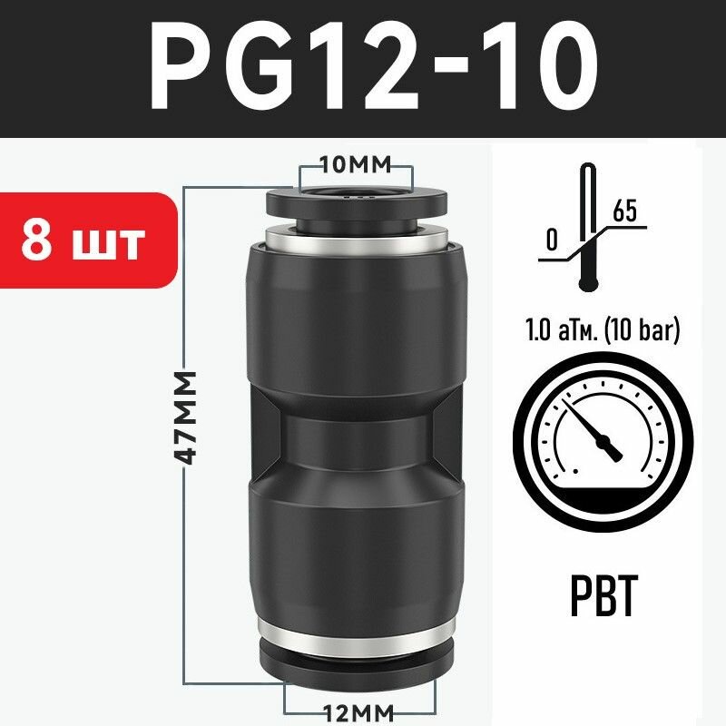 Муфта цанговая PG 12-10 mm, 8 штук