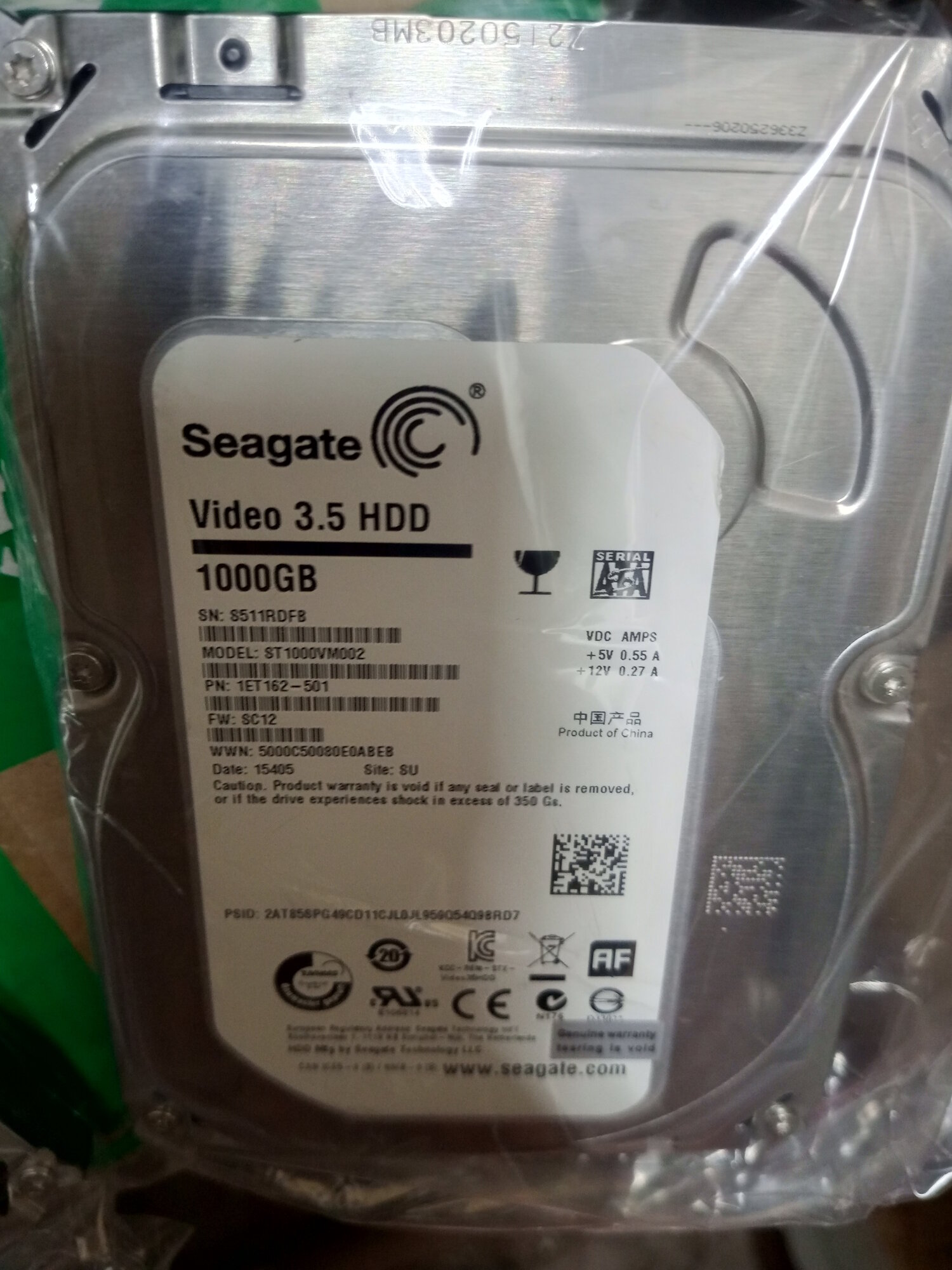 Жесткий диск Seagate Video ST1000VM002, 1ТБ, 3,5", скорость вращения 7200 об/мин