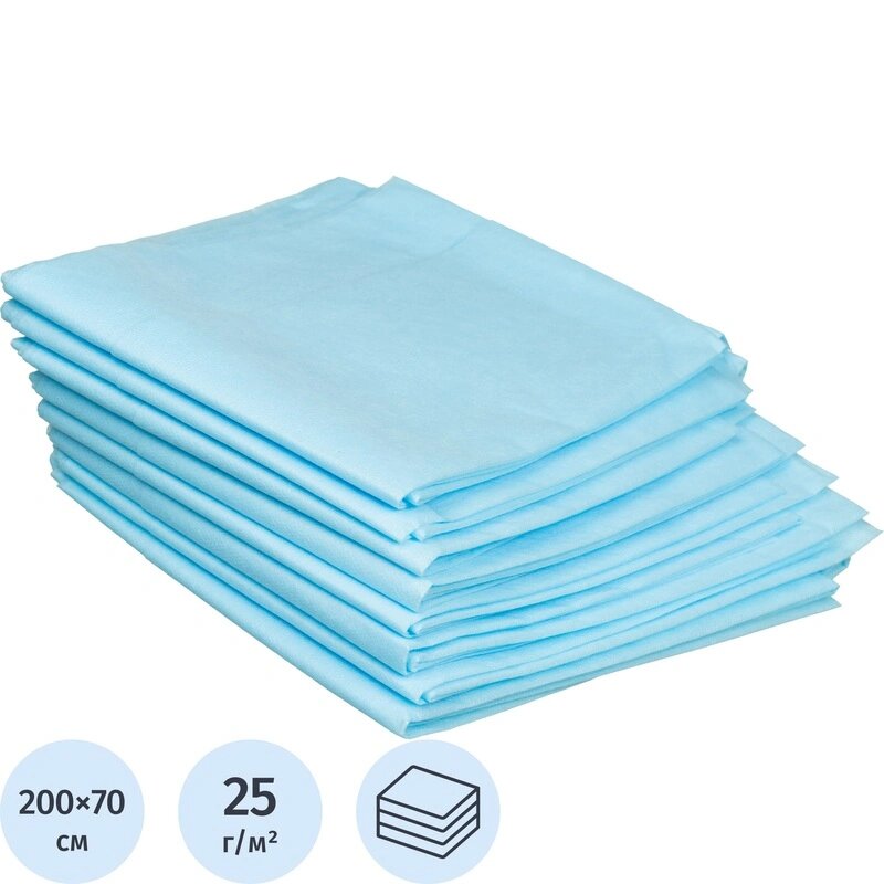 Простыня н/с 200х70см спанбонд пл.25 голубая 10шт/уп Гекса